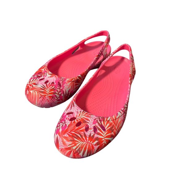 CROCS | Shoes | Crocs Kadee Pink Tropical Slingback Flats Shoes Sz 9 ...
